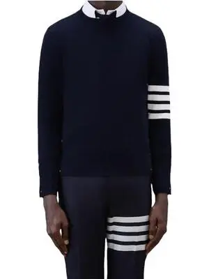 Thom Browne 4-bar Striped Trim Pullover - Navy Blue