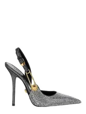 Versace Versace Pointed Toe Embellished Slingback Pumps Black