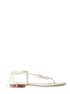 Magda Butrym Faux Pearl Embellished Leather Lace-up Sandals - Cream