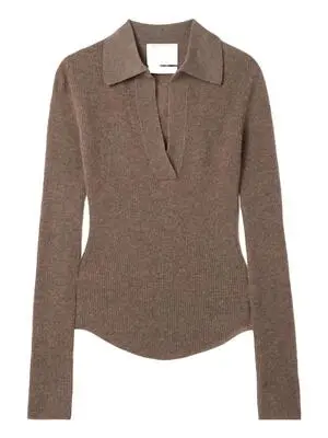 Citizens Of Humanity Citizens Of Humanity Simone Ribbed Wool And Cashmere-Blend Polo Sweater Brown