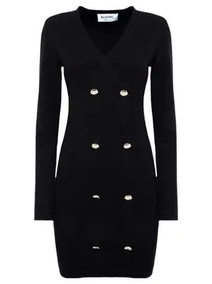 BLUGIRL V-neck Long Sleeve Ribbed Dress - Black