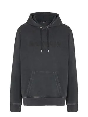 Balmain Vintage Logo Embroidered Hoodie - Grey