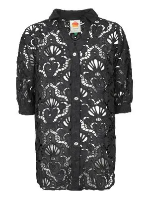 Farm Rio Lapel Short Sleeve Shirt - Black