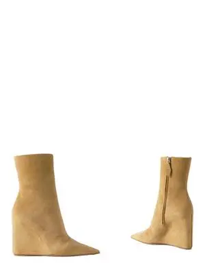Amina Muaddi Suede Wedge Ankle Boots - Nude