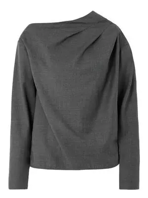 Loulou De Saison Asymmetrical Pleated Wool Top - Black