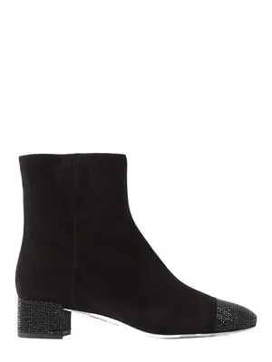 Rene Caovilla 45mm Rhinestone Suede Boots - Black