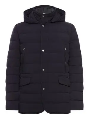 MOORER Quilted Hooded Down Jacket - Dark Blu