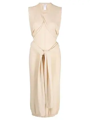 LEMAIRE Sleeveless Round Neck Tie Waist Cotton Dress - Nude