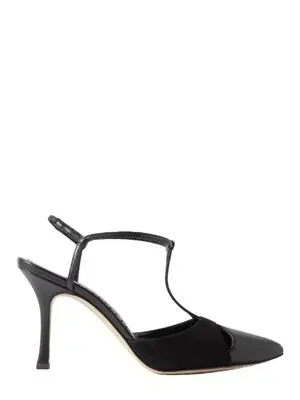 Manolo Blahnik Cutout Leather Suede Pumps - Black