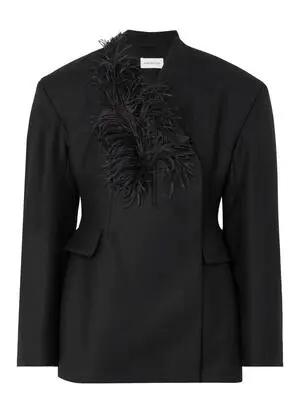 16Arlington Feather-trimmed Twill Suit Jacket - Black