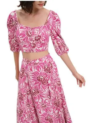 Diane Von Furstenberg Floral Print Heart Neck Top - Pink
