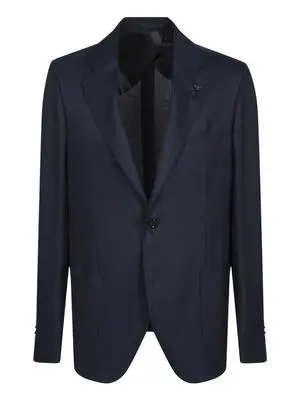 LARDINI Virgin Wool Single-breasted Blazer - Black
