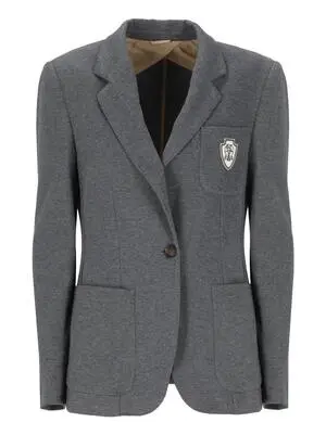 Brunello Cucinelli Single-breasted Blazer With Logo Patch - Black