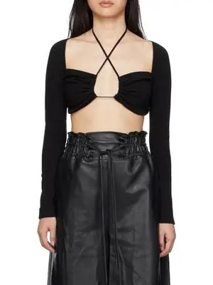 Rosetta Getty Logo Long Sleeve Cropped Top - Black