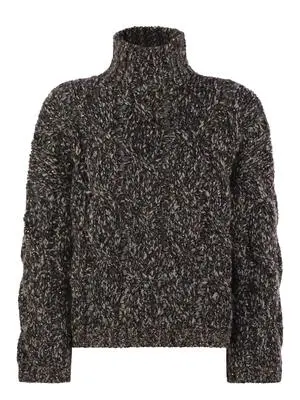 Brunello Cucinelli High Neck Braided Knit Sweater - Black