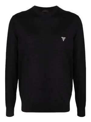 Prada Prada Logo Embroidered Crewneck Jumper Black