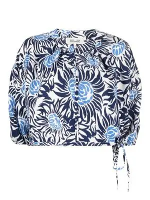 Diane Von Furstenberg Floral Print Cropped Top - Blue