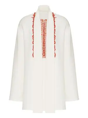 Valentino Garavani Embroidered Front Tie Blouse - Ivory White/coral