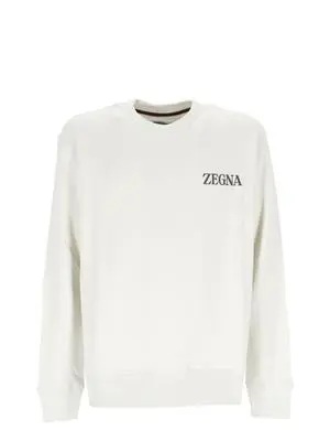 Zegna Logo Printed Crewneck Sweatshirt - White
