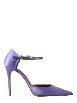 Amina Muaddi Crystal-embellished Satin Pumps - Blue