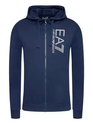 EA7 Logo Zip-up Hooded Jacket - Blue
