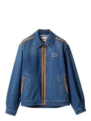 Miu Miu Denim And Leather Blouson Jacket - Sapphire Blue