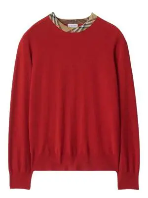 Burberry Checked-neck Knitted Jumper - Deep Red