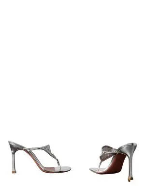 AMINA MUADDI Amina Muaddi Metallic Leather Mules With Crystal Embellishments