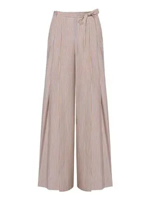 Alberta Ferretti Striped Pleated Wide-leg Trousers - Nude
