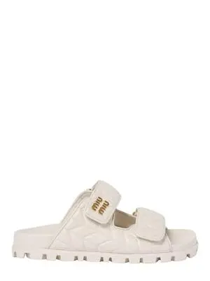 Miu Miu Quilted Slip-on Sandals With Logo Detail - White