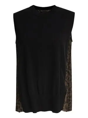 Sacai Sleeveless Crewneck Top With Pleated Hem - Black