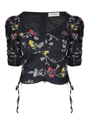 Isabel Marant Étoile Floral Print Puff Sleeve Top - Black