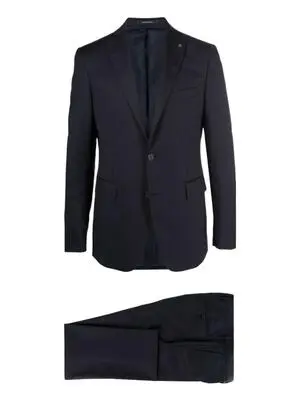 Tagliatore Logo-appliqué Virgin Wool Single-breasted Suit Black
