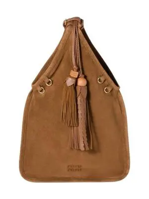 Miu Miu Suede Tassel Shoulder Bag - Brown