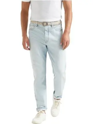 Brunello Cucinelli Mid-rise Jeans With Logo Patch - Light Denim
