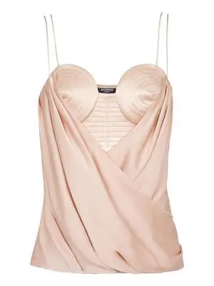 Balmain Strappy Satin Bustier Top - Beige