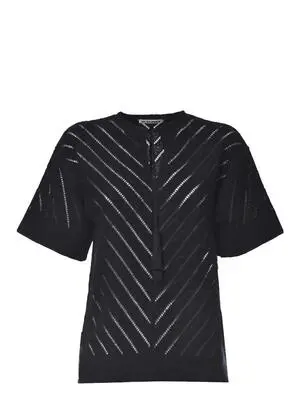 JIL SANDER Striped Tasseled Short-sleeved Top - Black