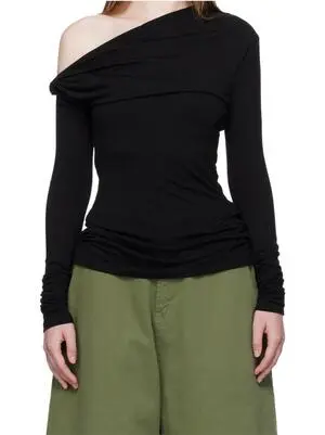 Paris Georgia Asymmetrical Off-shoulder Top - Black