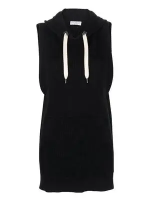 Brunello Cucinelli Sleeveless Ribbed Knit Hoodie Vest - Black
