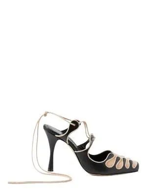 MANOLO BLAHNIK Manolo Blahnik Black Leather And Suede Pumps With Tie Fastening