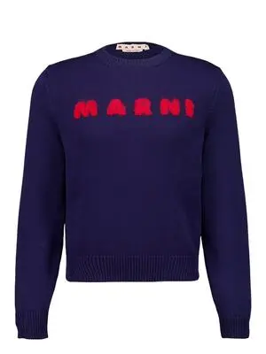 Marni Logo Embroidered Crew Neck Sweater - Blue