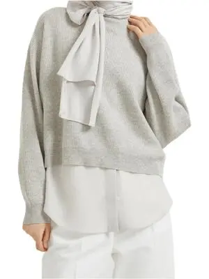 BRUNELLO CUCINELLI Brunello Cucinelli Cashmere Layered Sweater With Detachable Bow Bodice