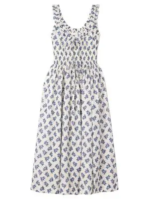 DÔEN Emmaretta Pleated Floral Print Midi Dress - Blue