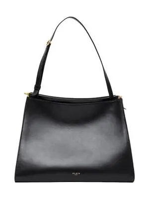 Alaïa Logo Printed Zipped Shoulder Bag - Black