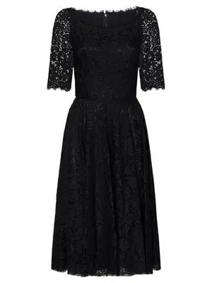 Dolce & Gabbana Boat Neck Midi Lace Dress - Black