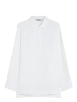 Max Mara Button Detailed Long-sleeved Linen Top - Optical White