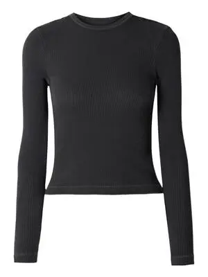 Citizens Of Humanity Citizens Of Humanity Pilar Waffle-Knit Cotton Long-Sleeve T-Shirt Charcoal-grey