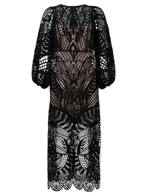 FARM RIO Farm Rio Guipure Lace Midi Dress With Puff Sleeves