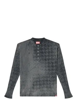 DIESEL® Ribbed Henley Top With Houndstooth Motif - Gray
