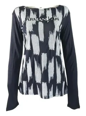 Emporio Armani Round Neck Long Sleeve Printed Pullover - Black